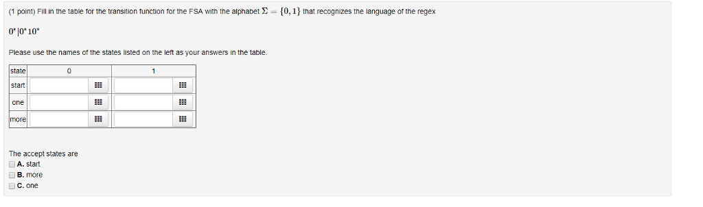 Solved (1 point) Fill in the table for the transition | Chegg.com