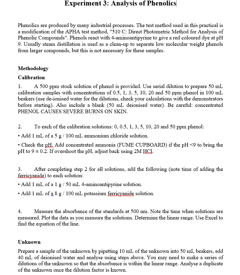 Solved Experiment 3: Analysis of Phenolics Phenolics are | Chegg.com