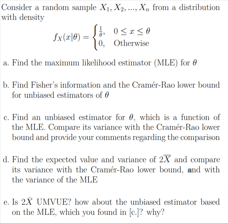 Solved Consider a random sample X1,X2,…,Xn from a | Chegg.com