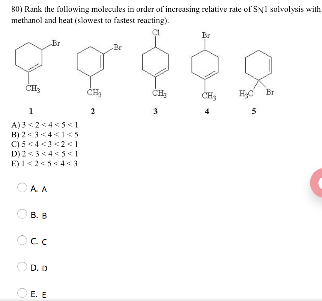 Solved 80 Rank The Following Molecules In Order Of