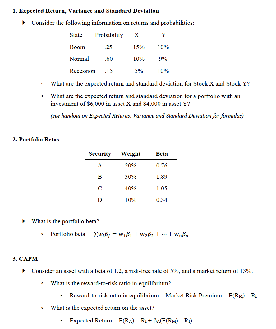 Solved 1 Expected Return Variance And Standard Deviation Chegg