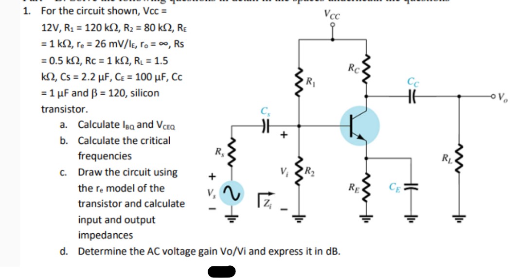 Solved For the circuit shown, Vcc | Chegg.com