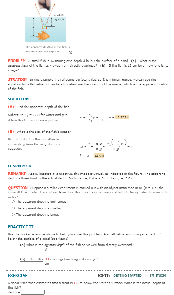 Solved -1.95 The apparent depth of the fish is less than the | Chegg.com