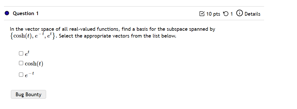 Solved In the vector space of all real-valued functions, | Chegg.com