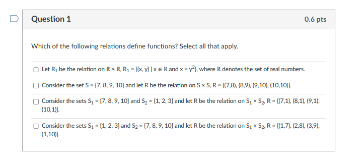 Solved Question 1 0.6pts Which of the following relations | Chegg.com