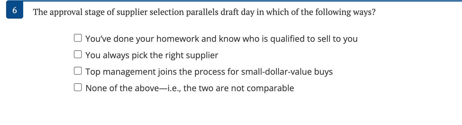Solved The approval stage of supplier selection parallels | Chegg.com