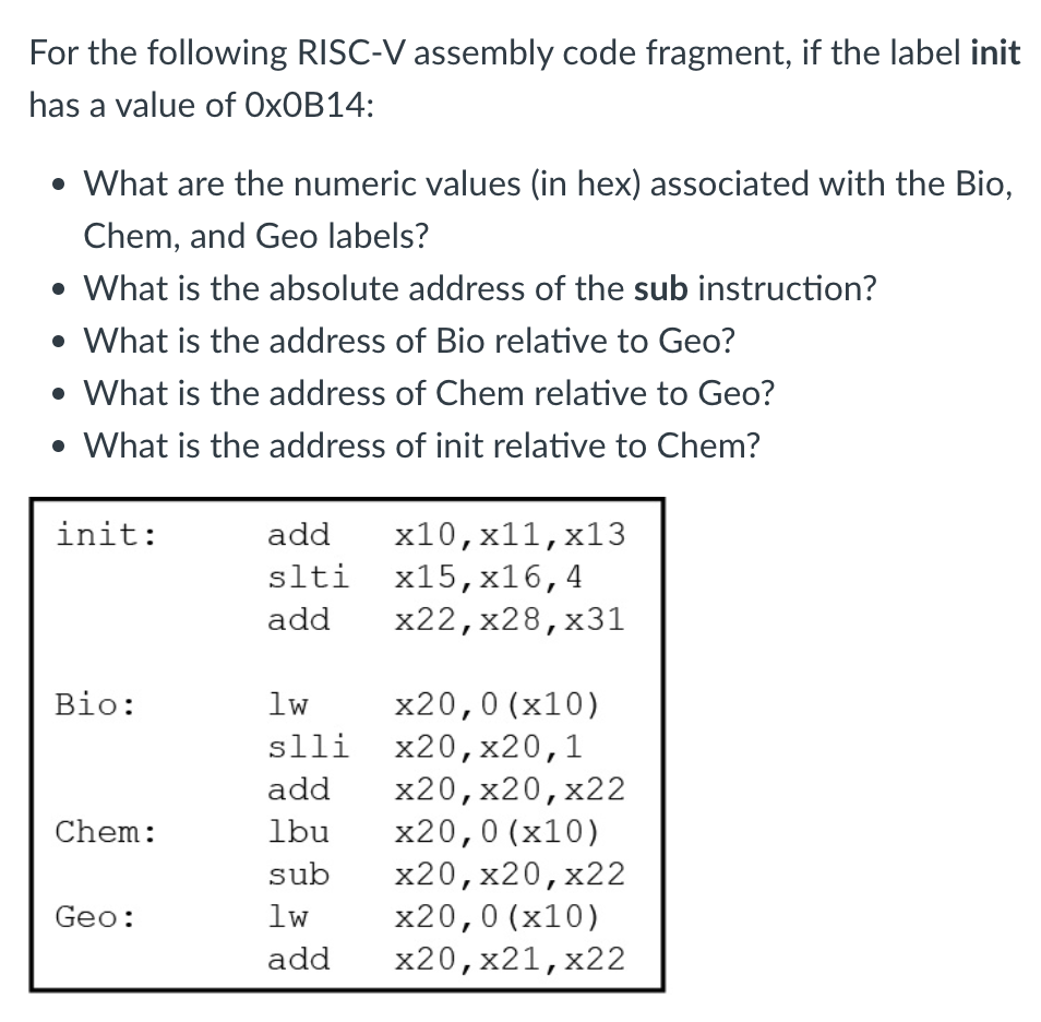 Solved For the following RISC-V assembly code fragment, if | Chegg.com