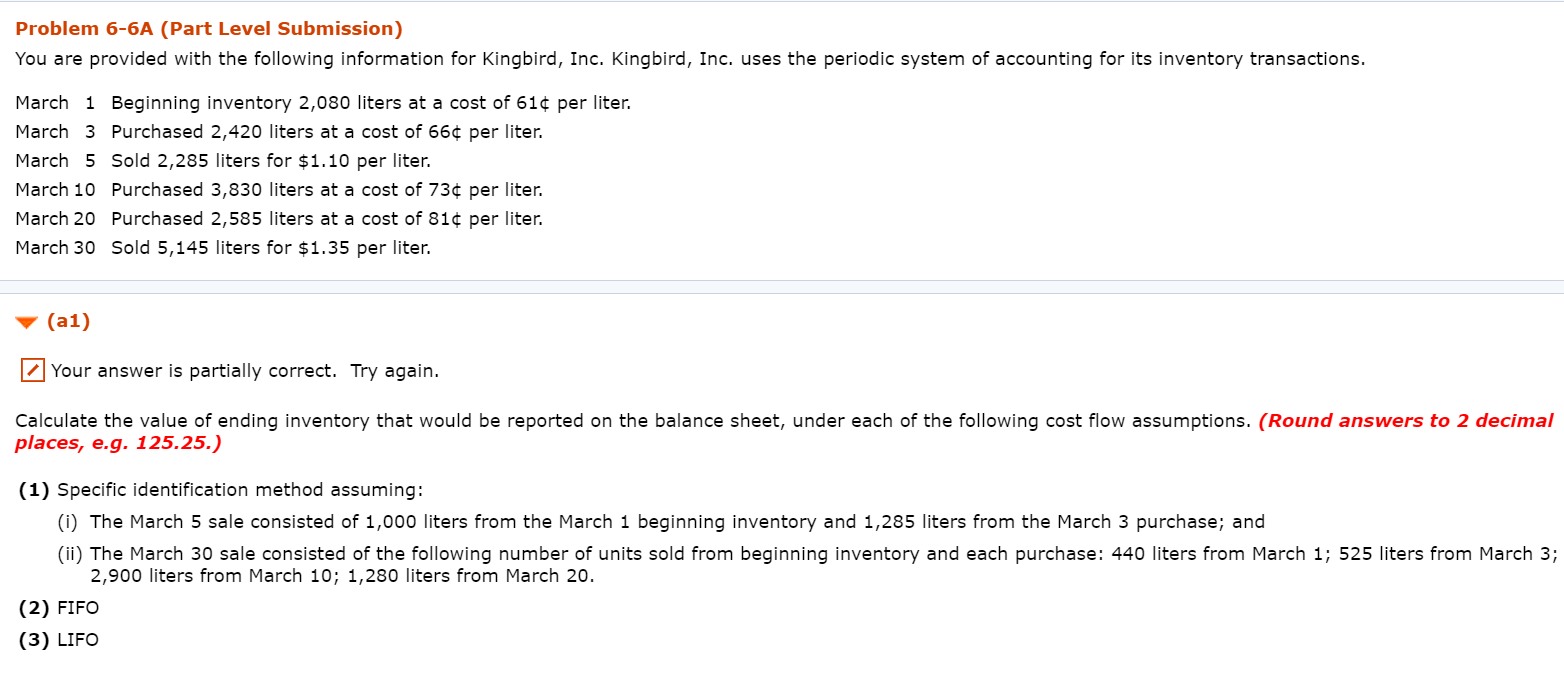 Solved Problem 6-6A (Part Level Submission) You are provided | Chegg.com