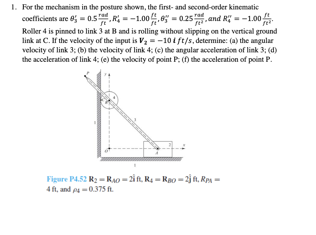 Solved = 0.5 rad ft2 . ft ft2 1. For the mechanism in the | Chegg.com
