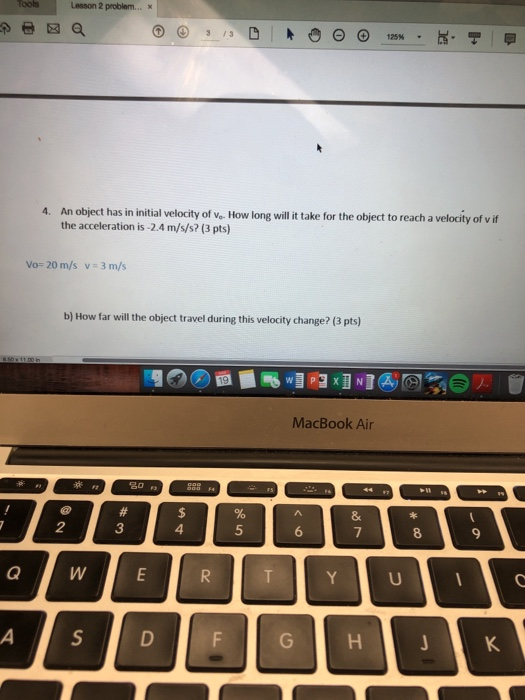 Solved 3 13 125 An Object Has In Initial Velocity Of Vo