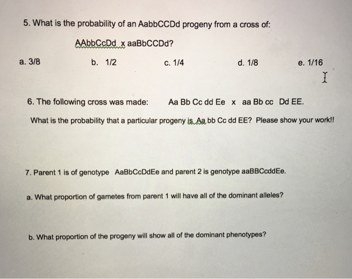 Solved 5. What is the probability of an AabbCCDd progeny | Chegg.com