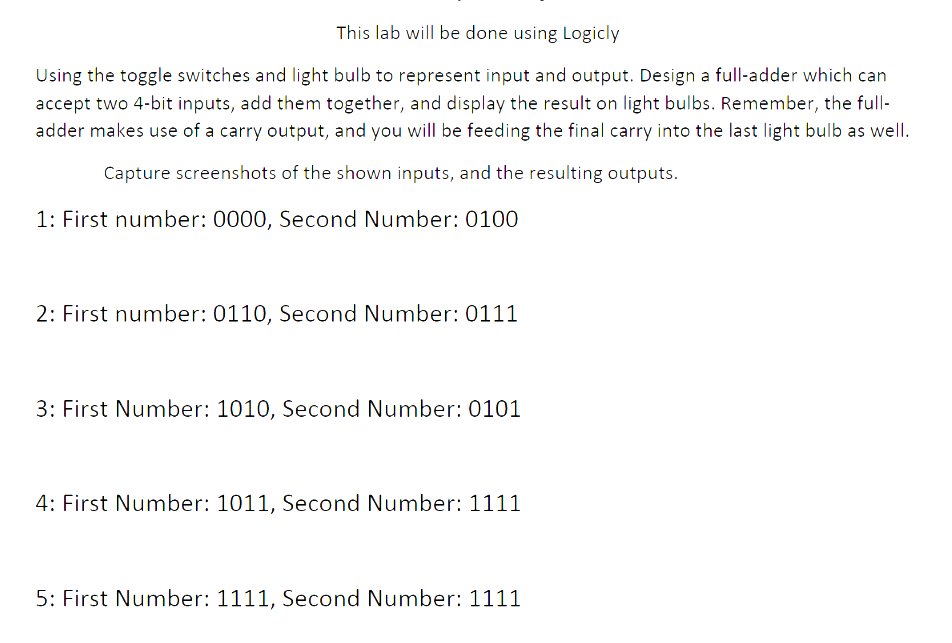 Solved This lab will be done using Logicly Using the toggle | Chegg.com