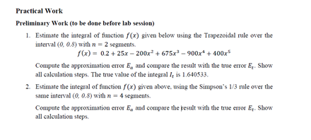 Solved Practical Work Preliminary Work (to be done before | Chegg.com