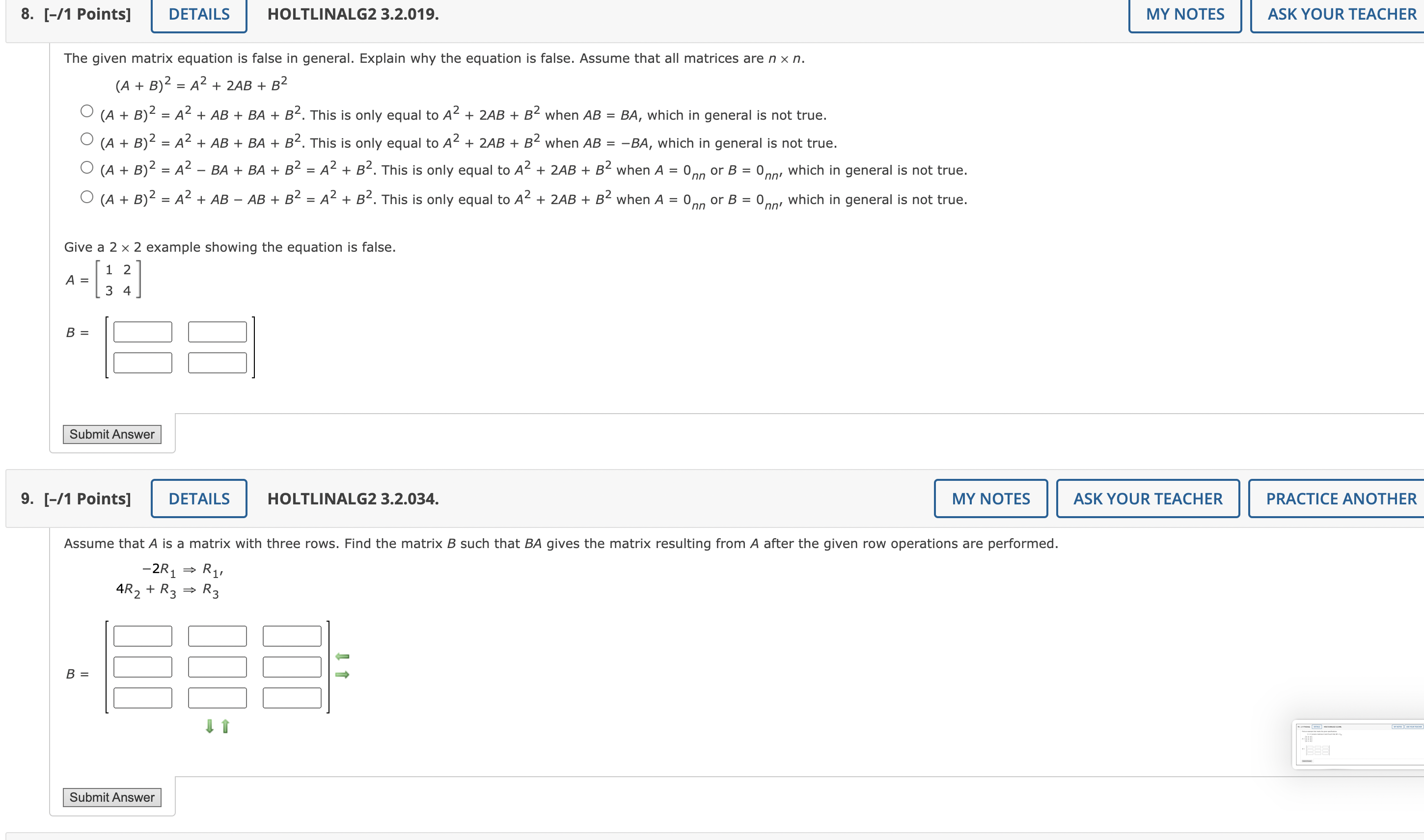 Solved Given A and B, compute AB,BA,BTAT, and ATBT. (If the | Chegg.com
