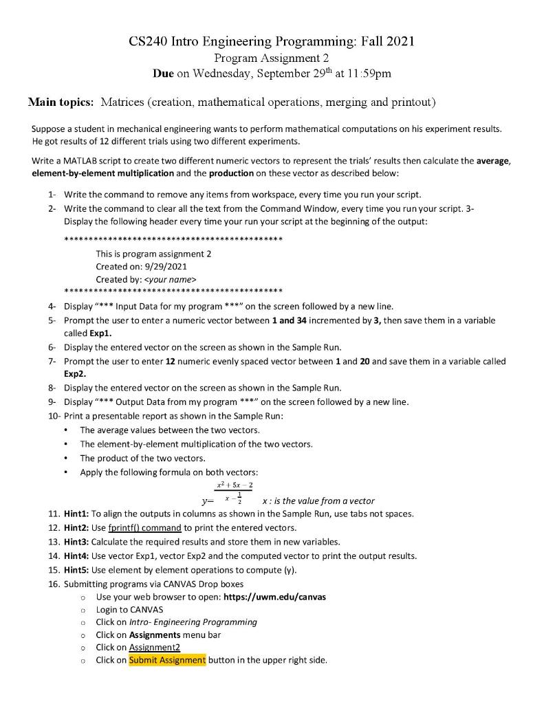 CS240 Intro Engineering Programming: Fall 2021 | Chegg.com