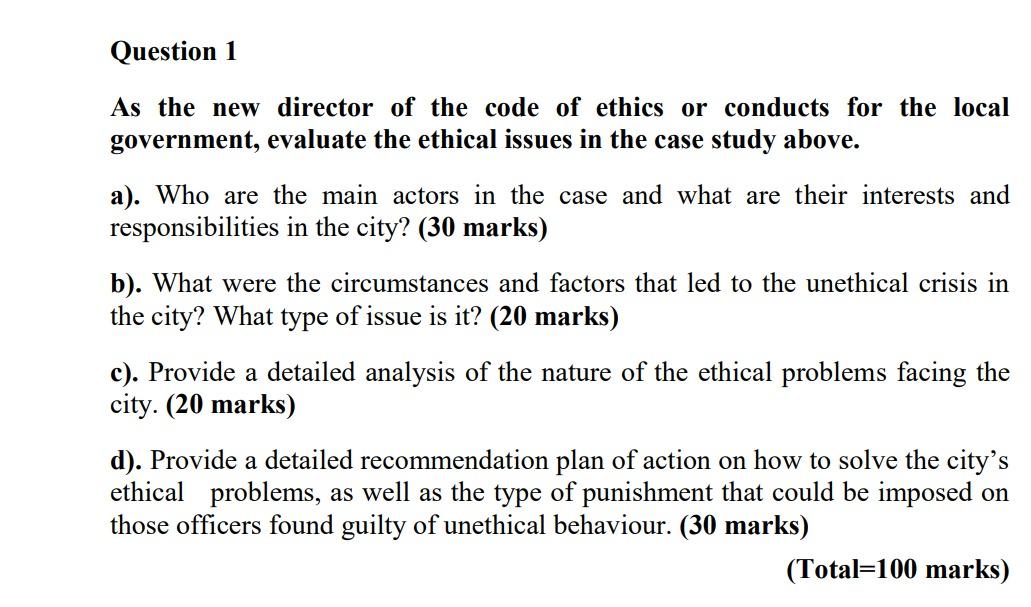 Solved Question 1 As the new director of the code of ethics | Chegg.com