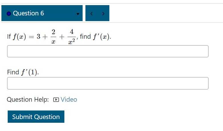 Solved If f(x)=3+x2+x24 Find f′(1). Question Help: | Chegg.com