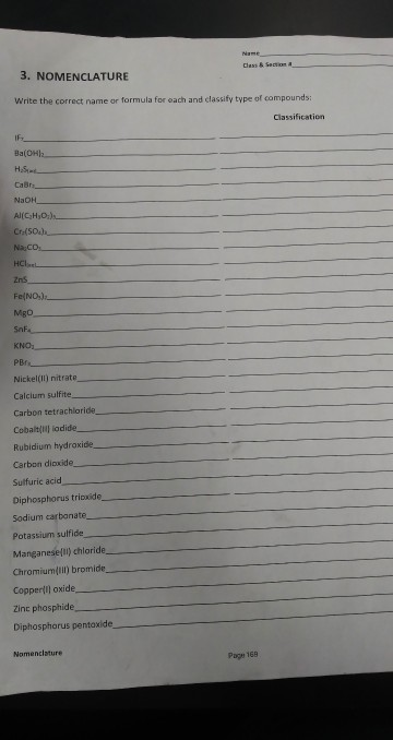 Solved 3. NOMENCLATURE write the correct name or formula for | Chegg.com