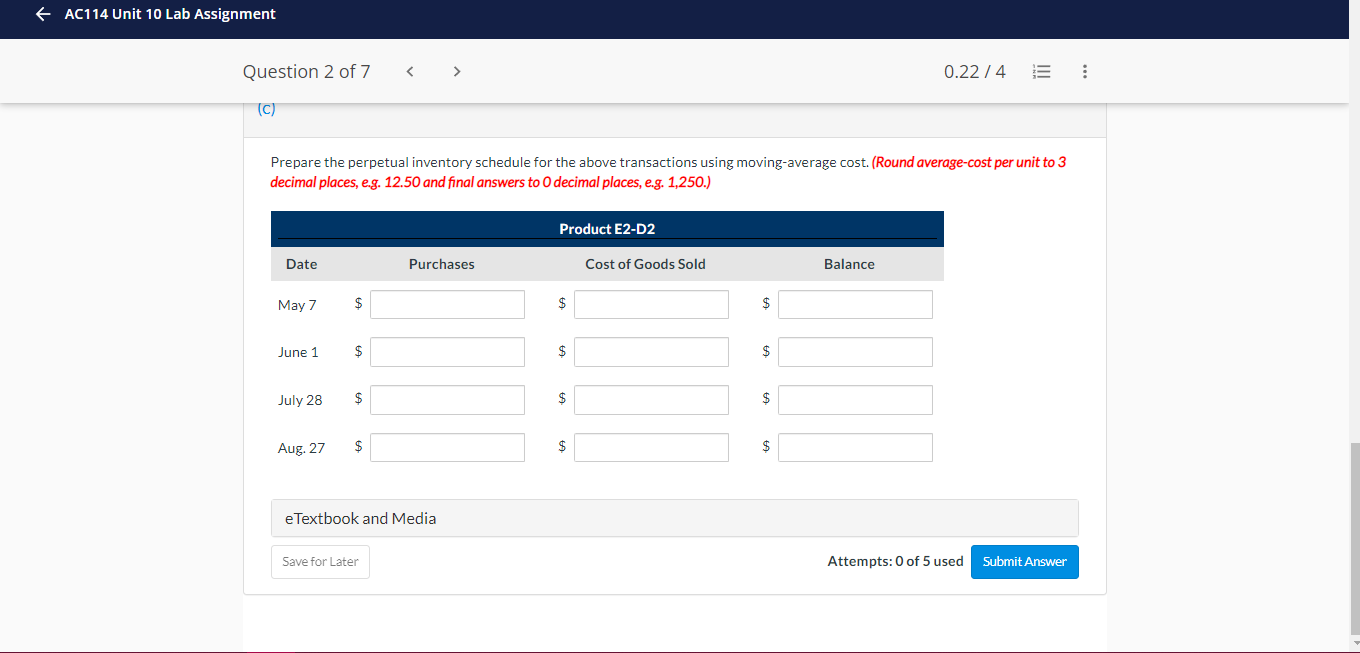 Solved f AC114 Unit 10 Lab Assignment Question 2 of 7 0.22/4 | Chegg.com