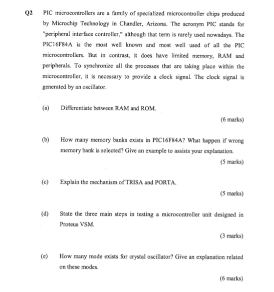 Solved Q2 PIC microcontrollers are a family of specialized | Chegg.com