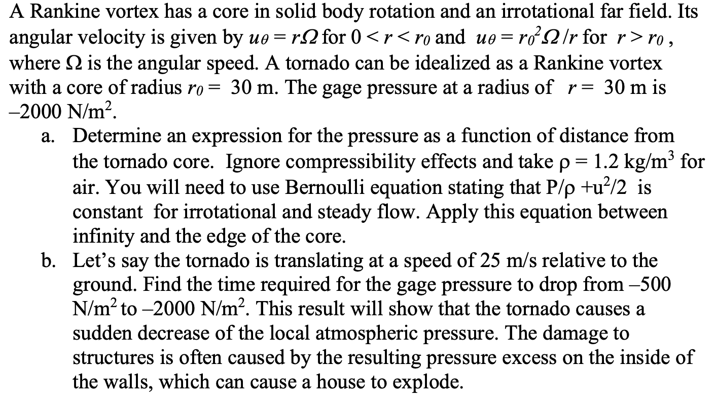 Solved A Rankine vortex has a core in solid body rotation | Chegg.com