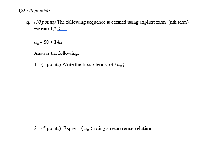 Solved Q2 (20 points): a) (10 points) The following sequence | Chegg.com