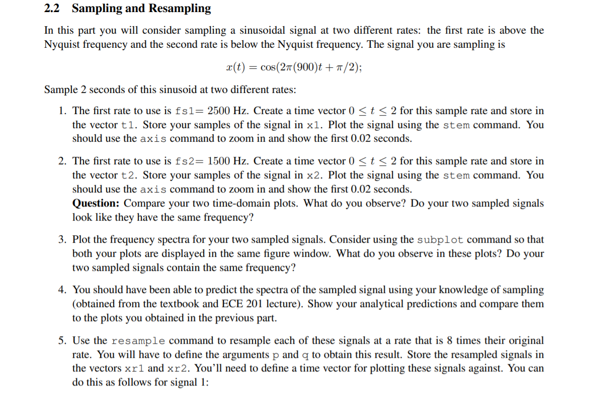2.2 Sampling and Resampling In this part you will | Chegg.com