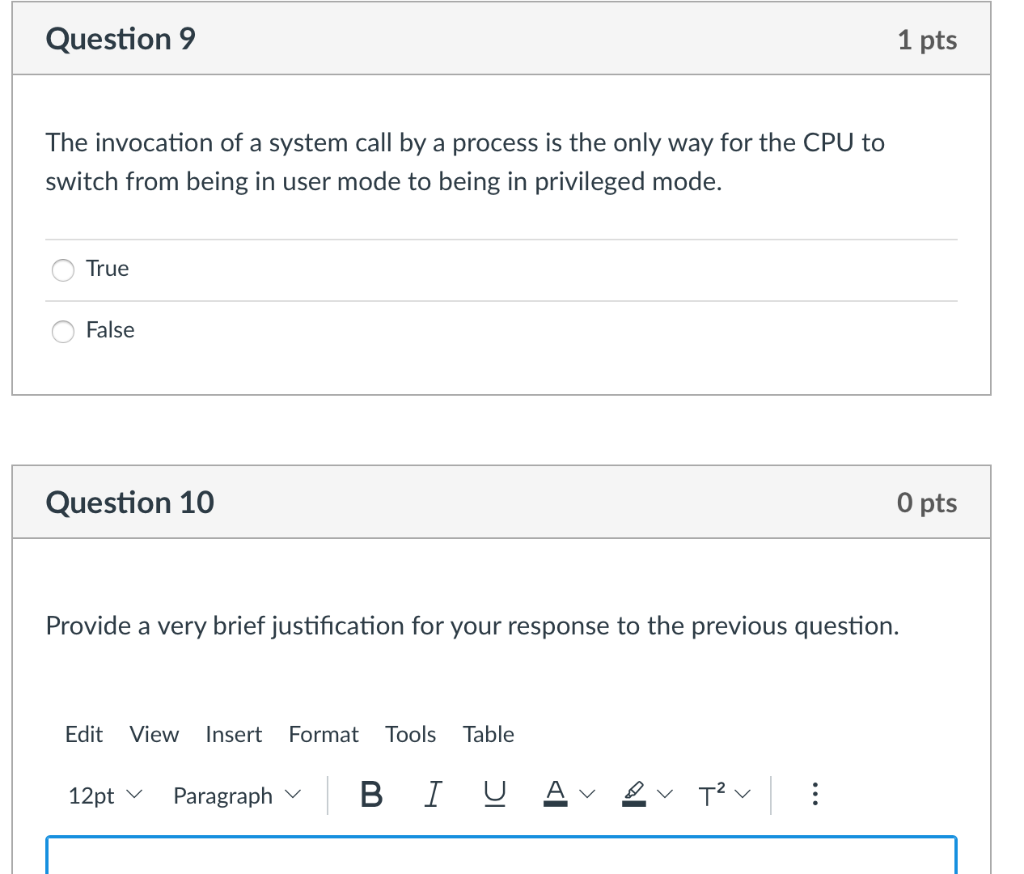 Solved Question 9 1 pts The invocation of a system call by a | Chegg.com