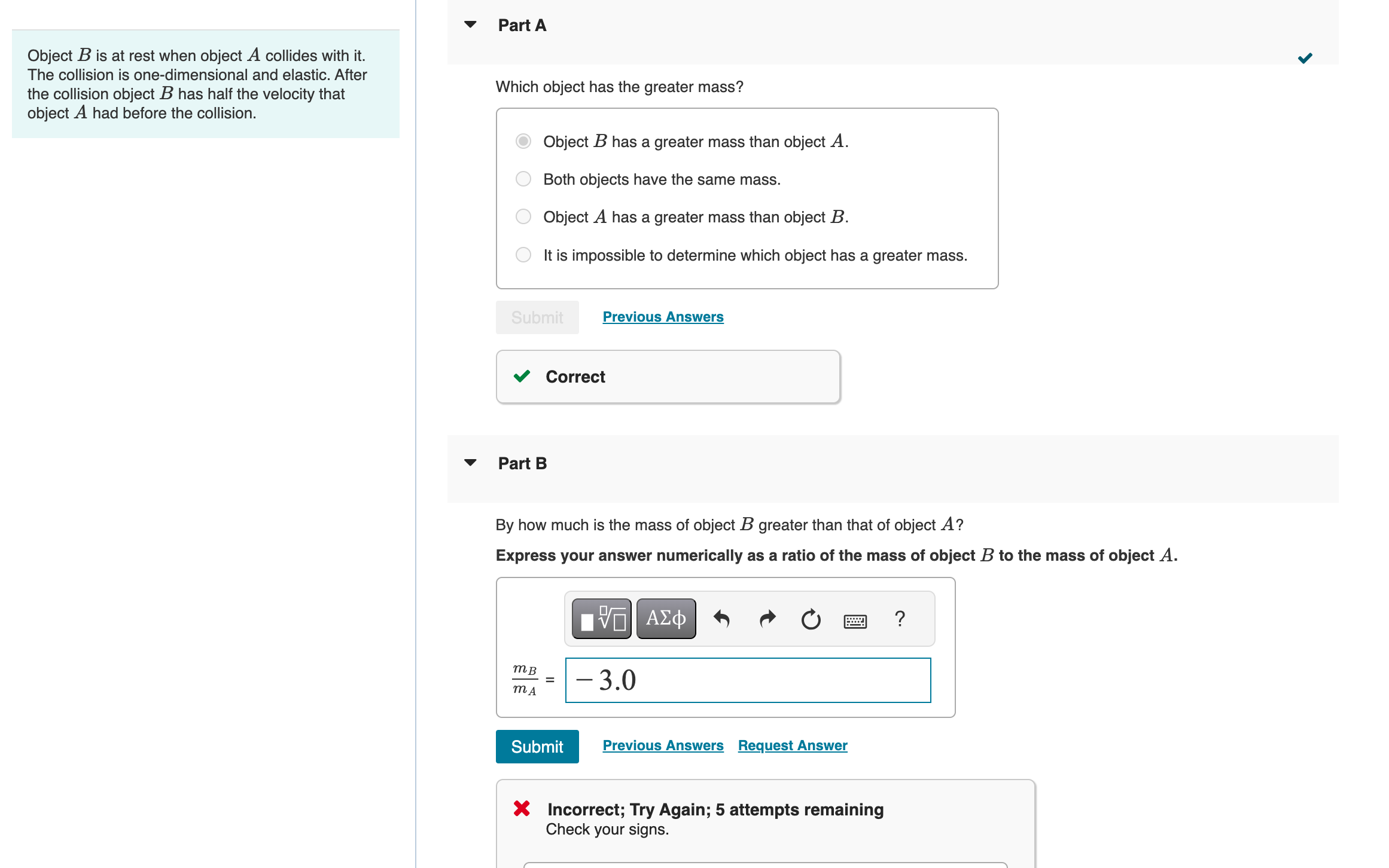 Solved SOLVE PART B PLEASE Object \( ﻿B \) ﻿is at rest when | Chegg.com