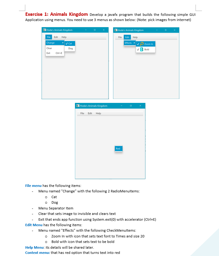 Solved Exercise 1: Animals Kingdom Develop a javafx program | Chegg.com