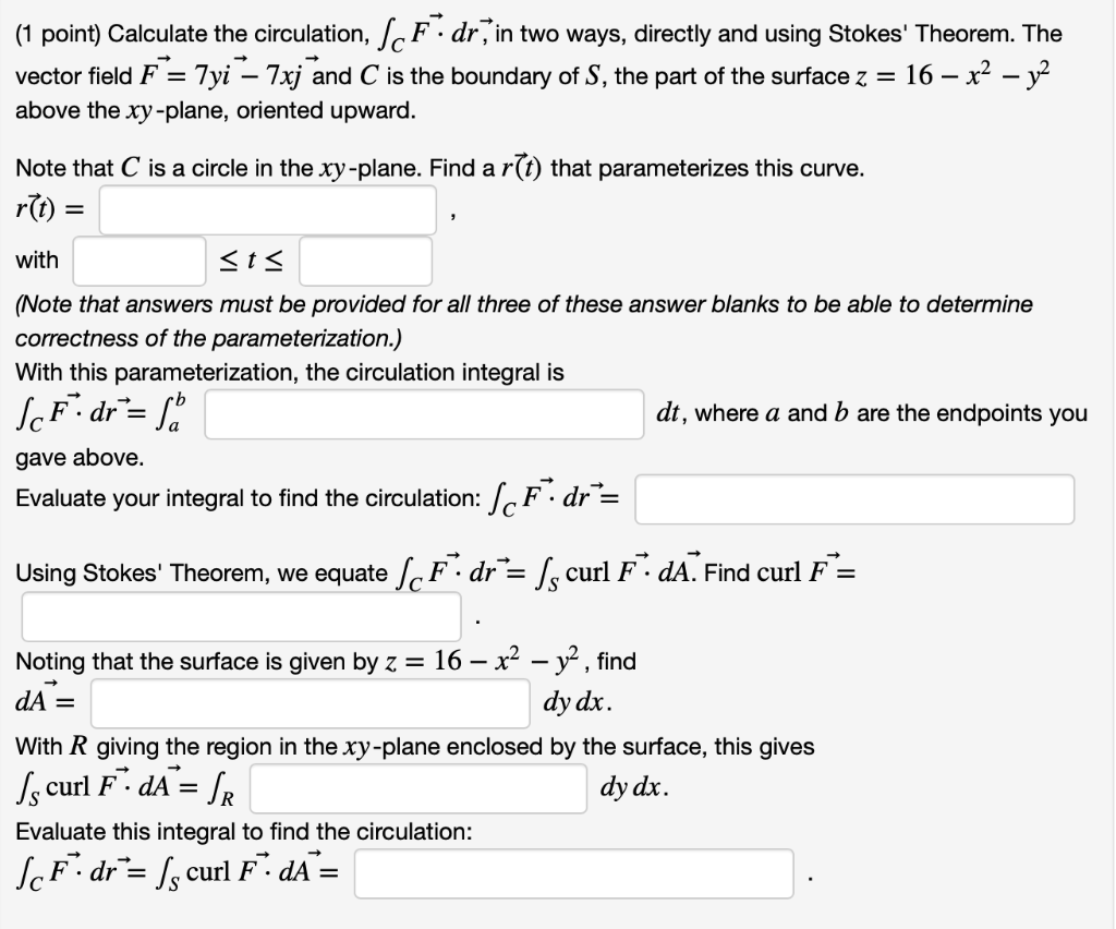 Solved (1 point) Calculate the circulation, ScF. dr, in two | Chegg.com