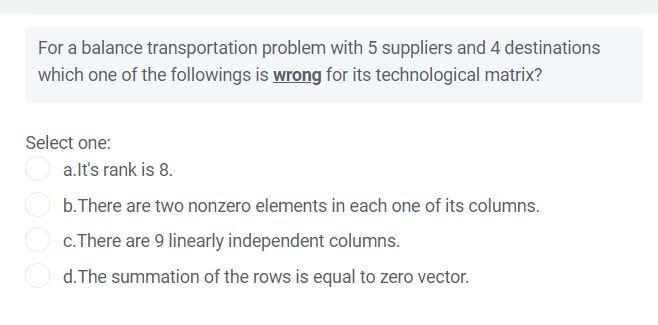 Solved For a balance transportation problem with 5 suppliers | Chegg.com