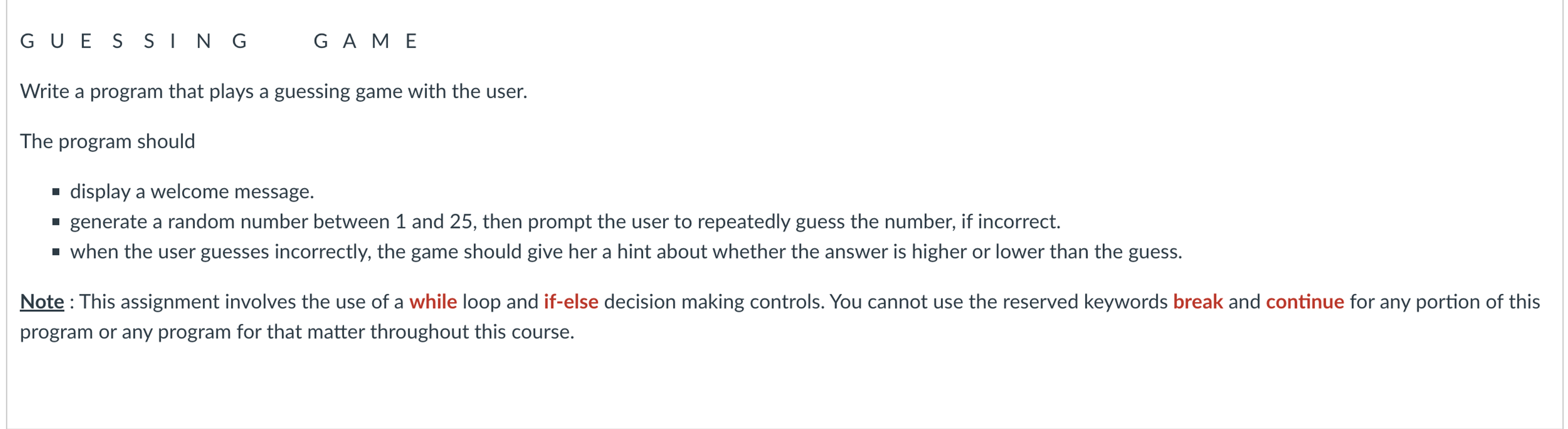 Solved G∪ESS I N ﻿G ,GAM EWrite a program that plays a | Chegg.com