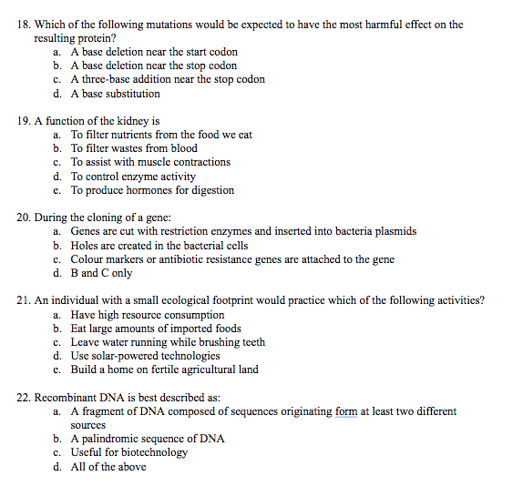 Solved 18 Which Of The Following Mutations Would Be