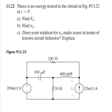 Solved 13.22 There is no energy stored in the circuit in | Chegg.com