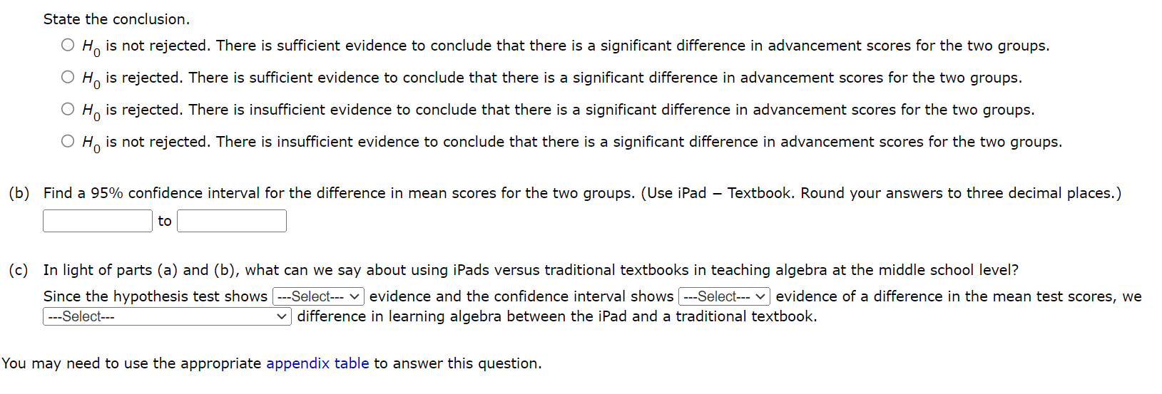 Solved Use the summary data to test for a significant | Chegg.com