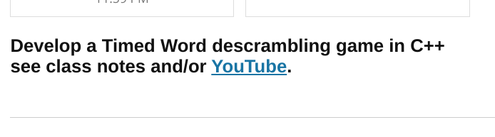 Solved Develop a Timed Word descrambling game in C++ see | Chegg.com