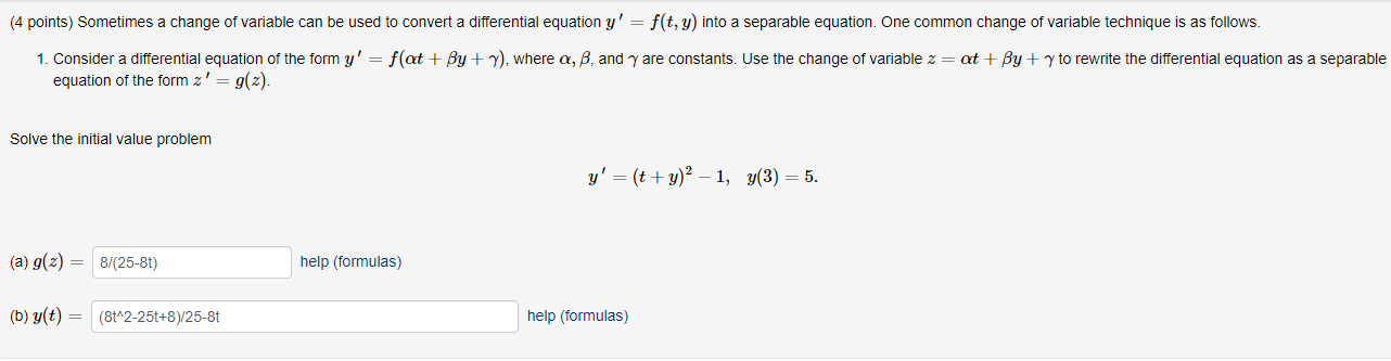 Solved (4 points) Sometimes a change of variable can be used | Chegg.com