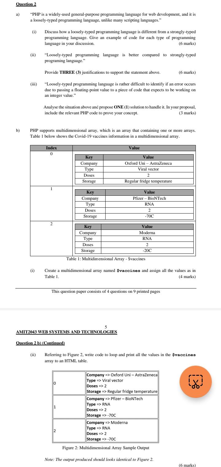 Solved Ouestion 2 A Php Is A Widely Used General Purpose