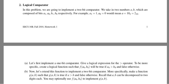 Solved 2. Logical Comparator In this problem, we are going | Chegg.com