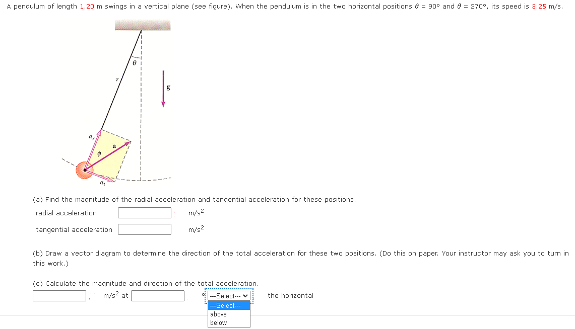 Solved pendulum of length 1.20 m swings in a vertical plane | Chegg.com