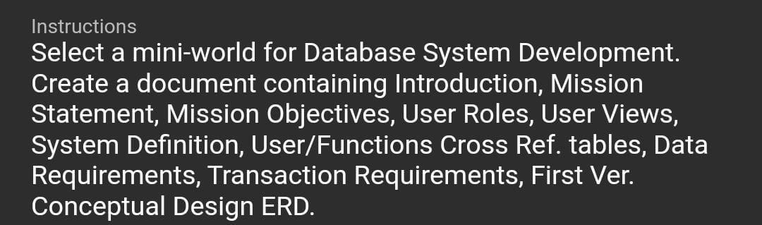 Solved Instructions Select a mini-world for Database System | Chegg.com