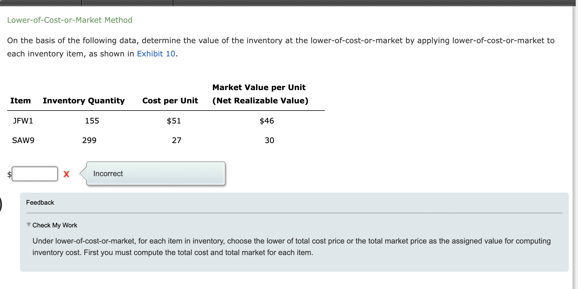 Solved each inventory item, as shown in Exhibit 10. Feedback | Chegg.com
