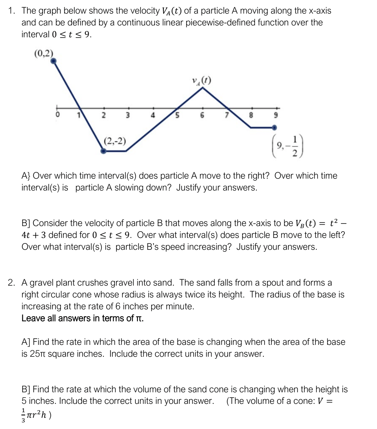 Solved 1. The graph below shows the velocity VA(t) of a | Chegg.com