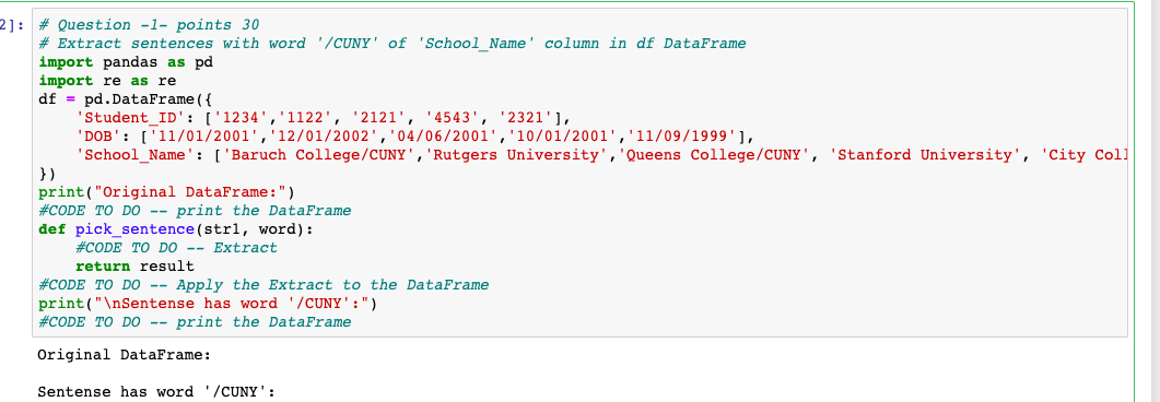 Solved 2): Question -1- points 30 # Extract sentences with | Chegg.com
