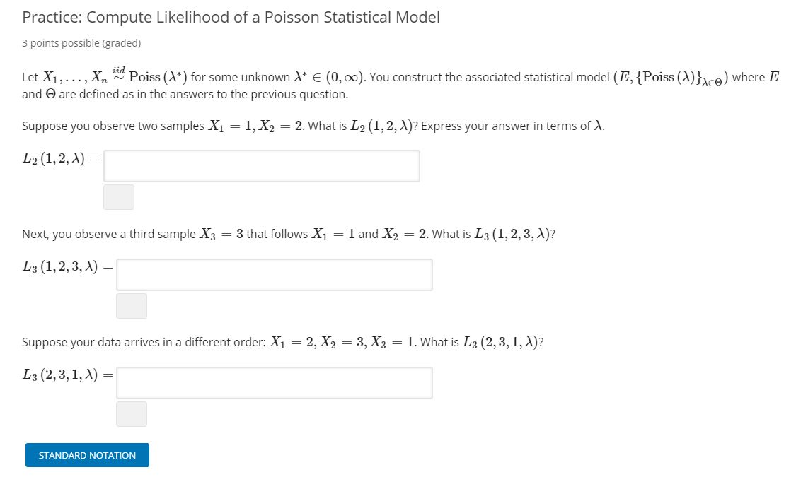 Solved Practice: Compute Likelihood of a Poisson Statistical | Chegg.com