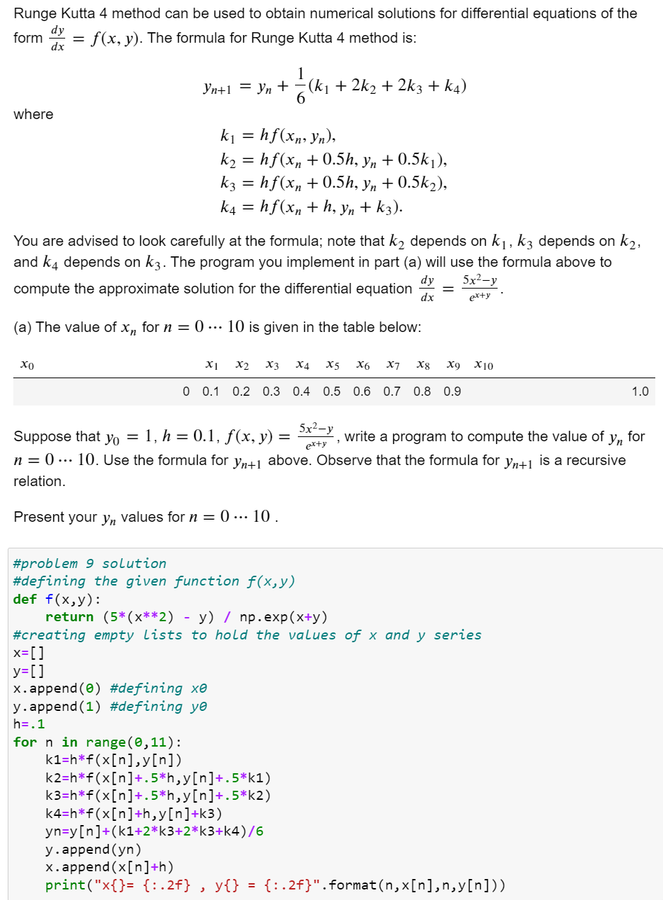 Solved = Runge Kutta 4 method can be used to obtain | Chegg.com