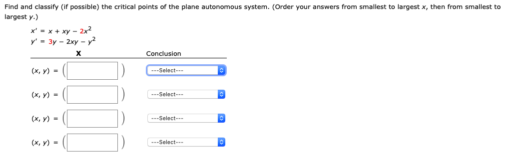 Solved the options for conclusion are: unstable node, saddle | Chegg.com