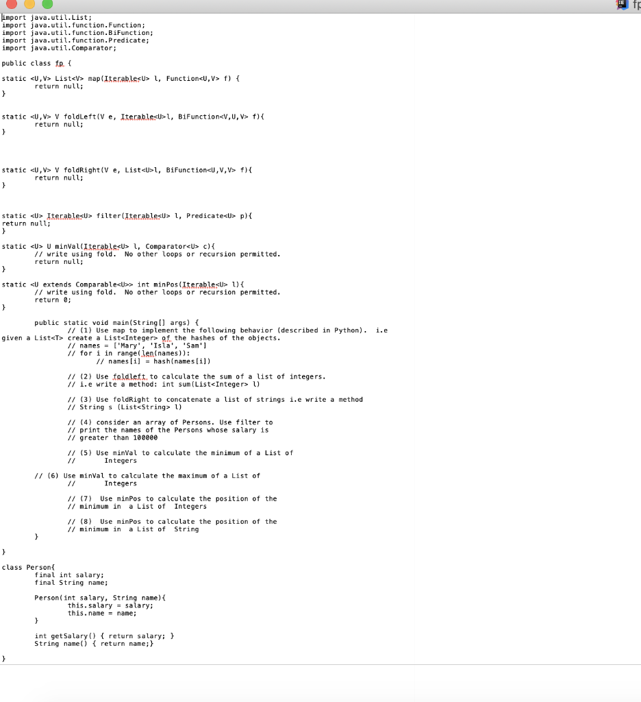 Finish the code in attached Java file. Make each of | Chegg.com
