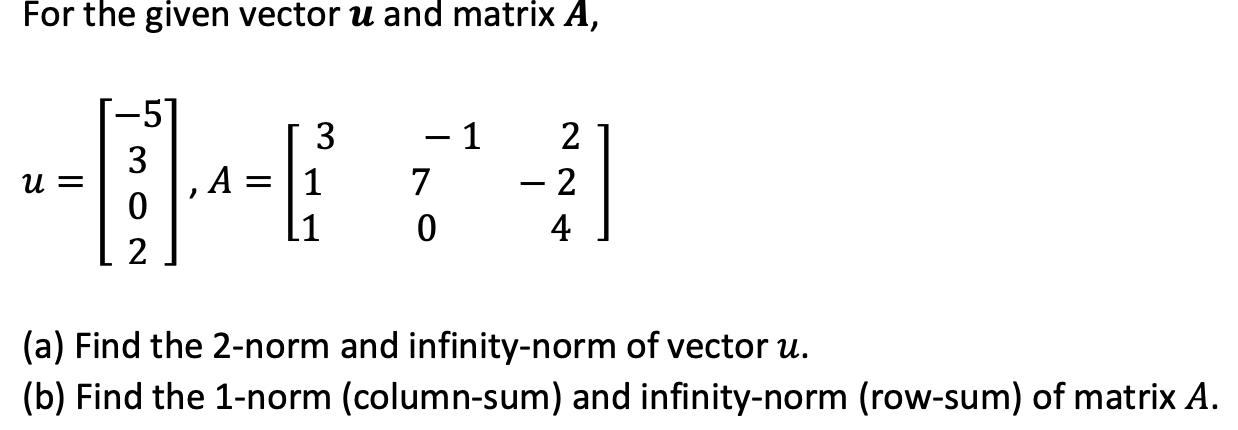 Solved For the given vector u and matrix A, -51 -11-₁ 0 2 U | Chegg.com